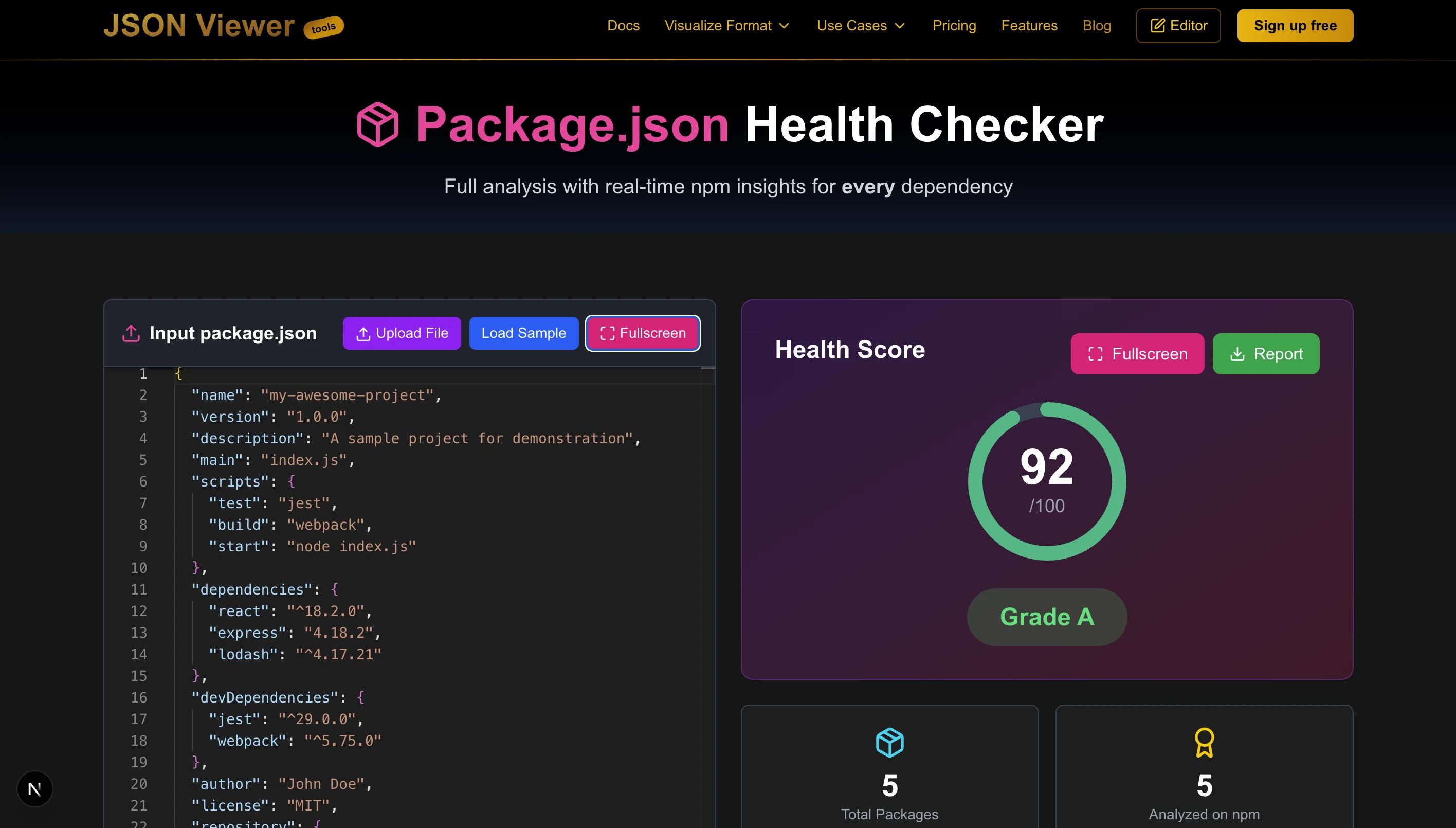 Package.json Health Checker – Analyze Your Package.json with Real-Time npm Insights